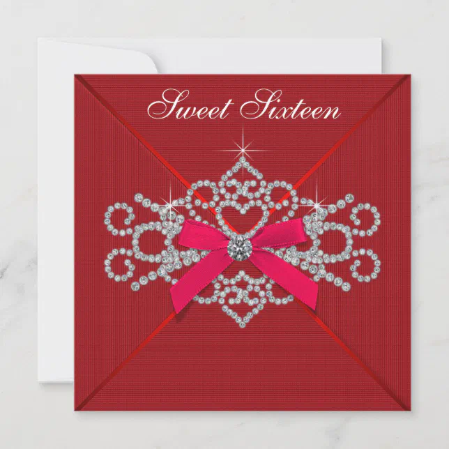 Red Diamond Red Sweet 16 Birthday Party Invitation | Zazzle