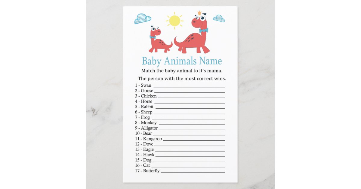 Red dinosaur Baby Animals Name Game | Zazzle