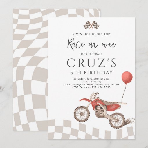 Red Dirt Bike Boy Motocross Racing Birthday Party Invitation | Zazzle
