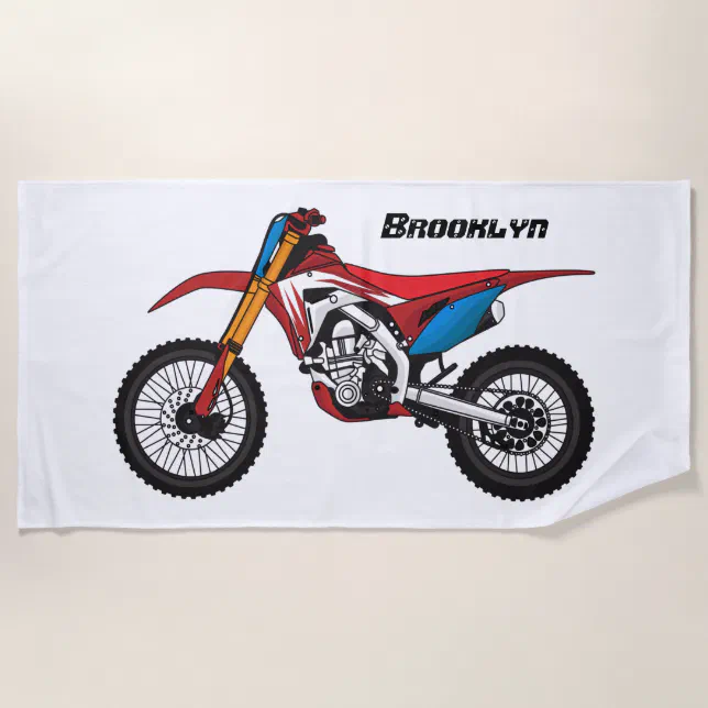 Red dirt bike motorcycle beach towel | Zazzle