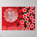 Red Disco Party Theme with Stars and Glitter Ball Poster | Zazzle