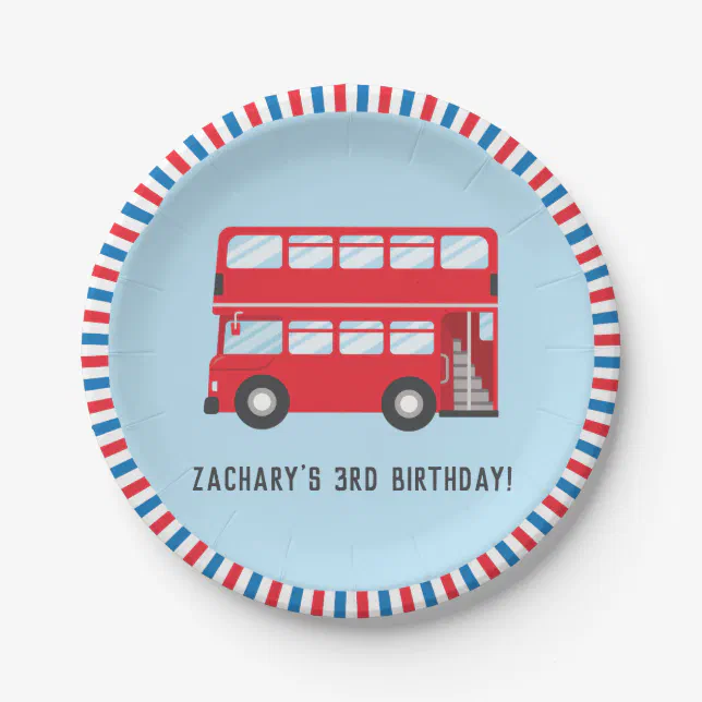 Red Double Deck London Bus Birthday Party Supplies Paper Plates | Zazzle