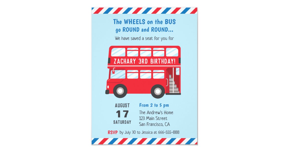 Red Double Deck London Bus Kids Party Invitations | Zazzle.com