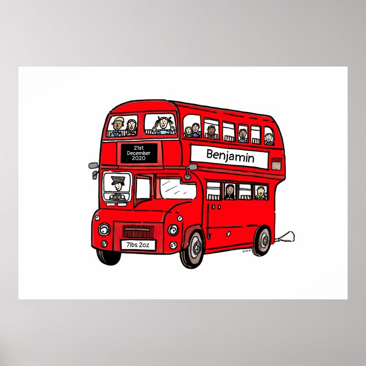 Red Double Decker London Bus Birth Print Poster | Zazzle