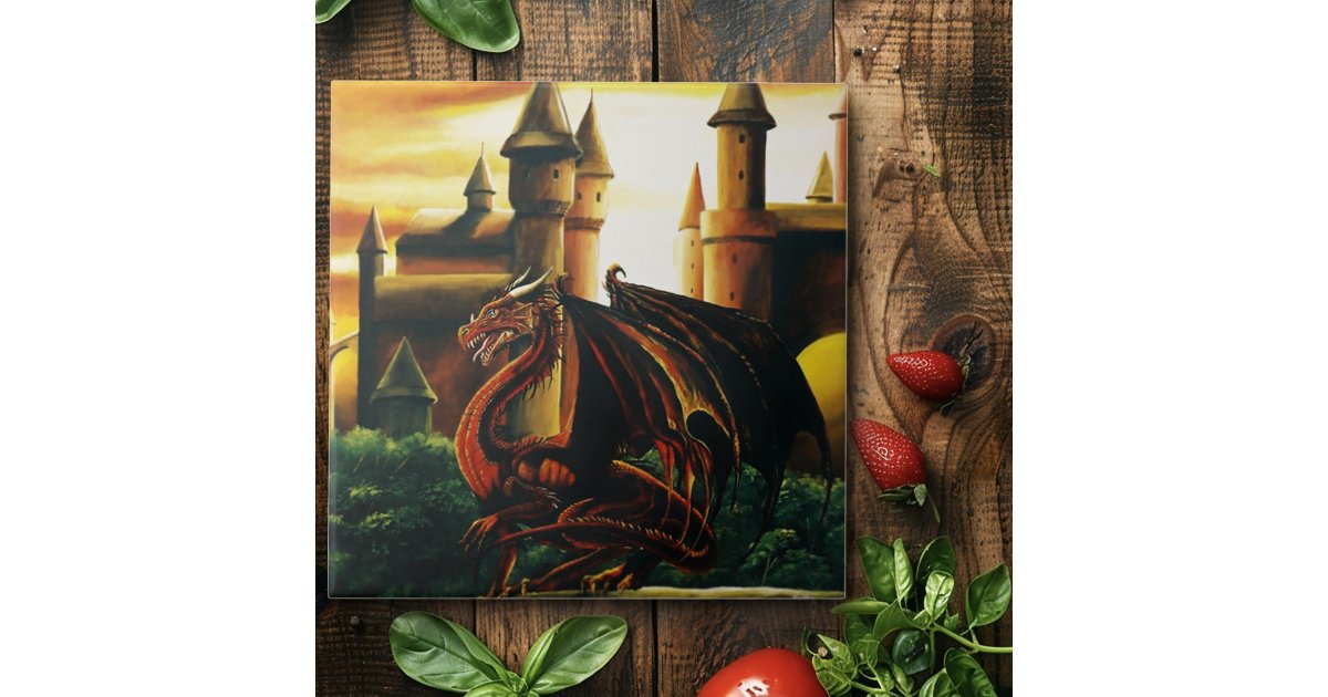 Red Dragon Castle Fantasy Ceramic Tile | Zazzle