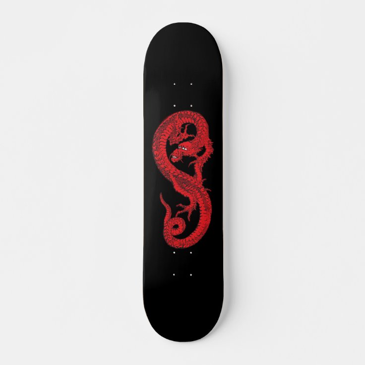 Red Dragon on Black Skateboard | Zazzle