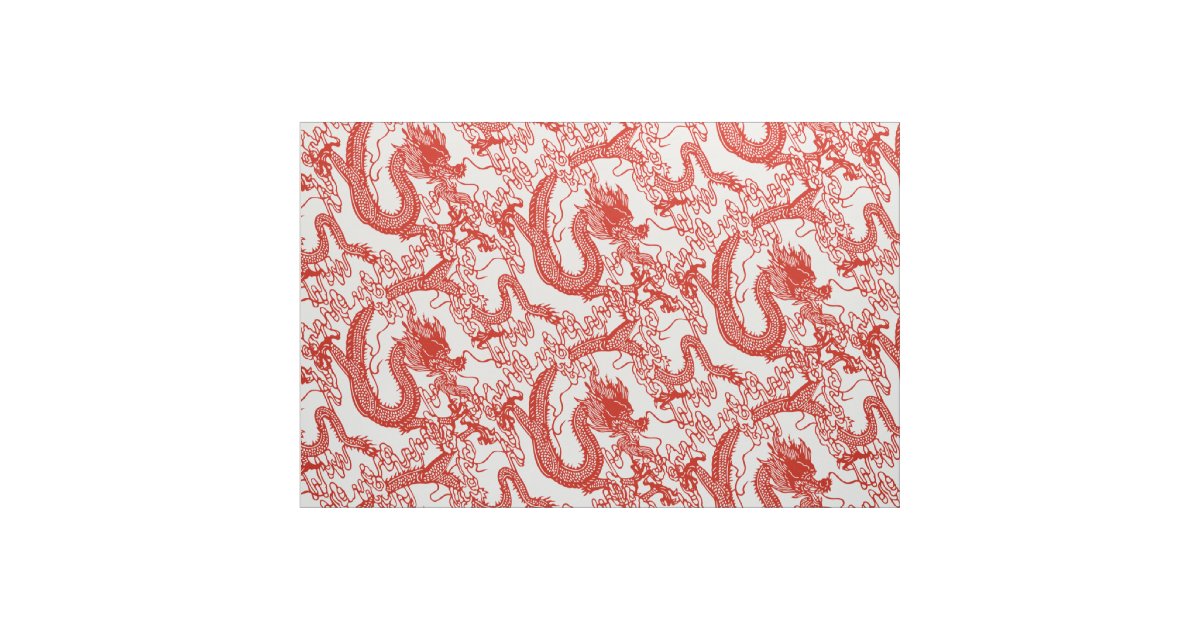 Red Dragon Pattern Fabric | Zazzle