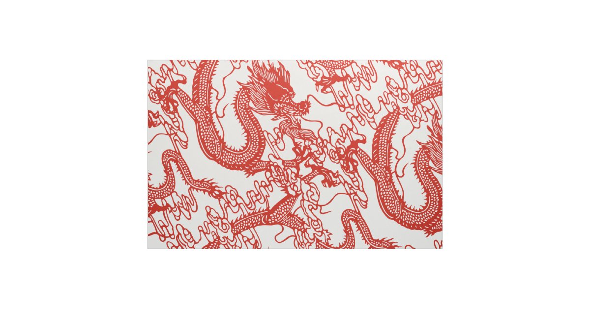 Red Dragon Pattern Fabric | Zazzle