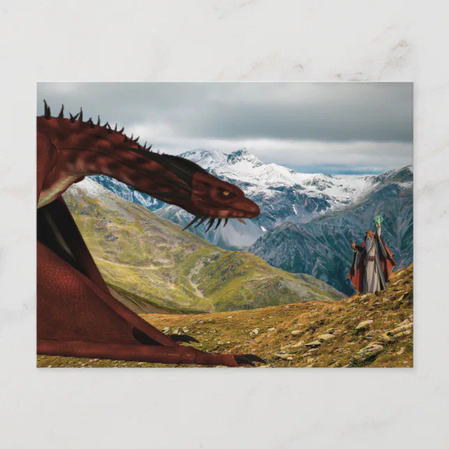 Red Dragon Vs Wizard Magical Postcard | Zazzle