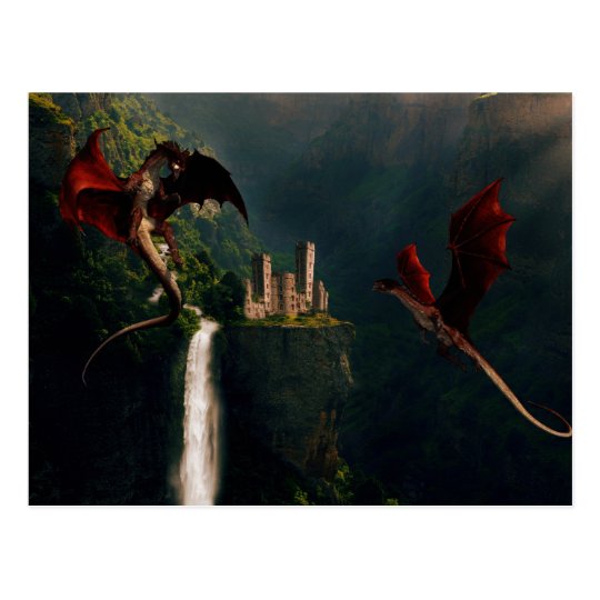 Red Dragons Castle Fantasy Landscape Postcard | Zazzle.com