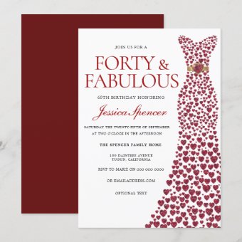 Red Dress Forty & Fabulous 40th Birthday Party Invitation | Zazzle
