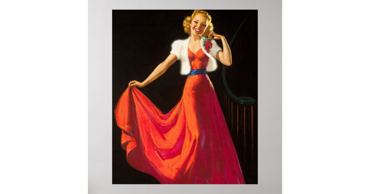 Red Dress Pin Up Art Poster | Zazzle