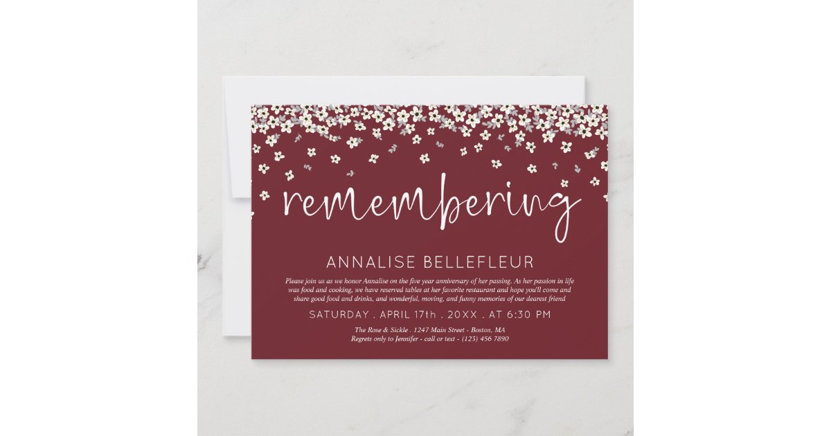 Red Drifting Flowers Remembering Death Anniversary Invitation | Zazzle