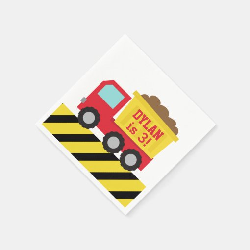 Red Dump Truck Construction Boys Birthday Party Paper Napkins | Zazzle