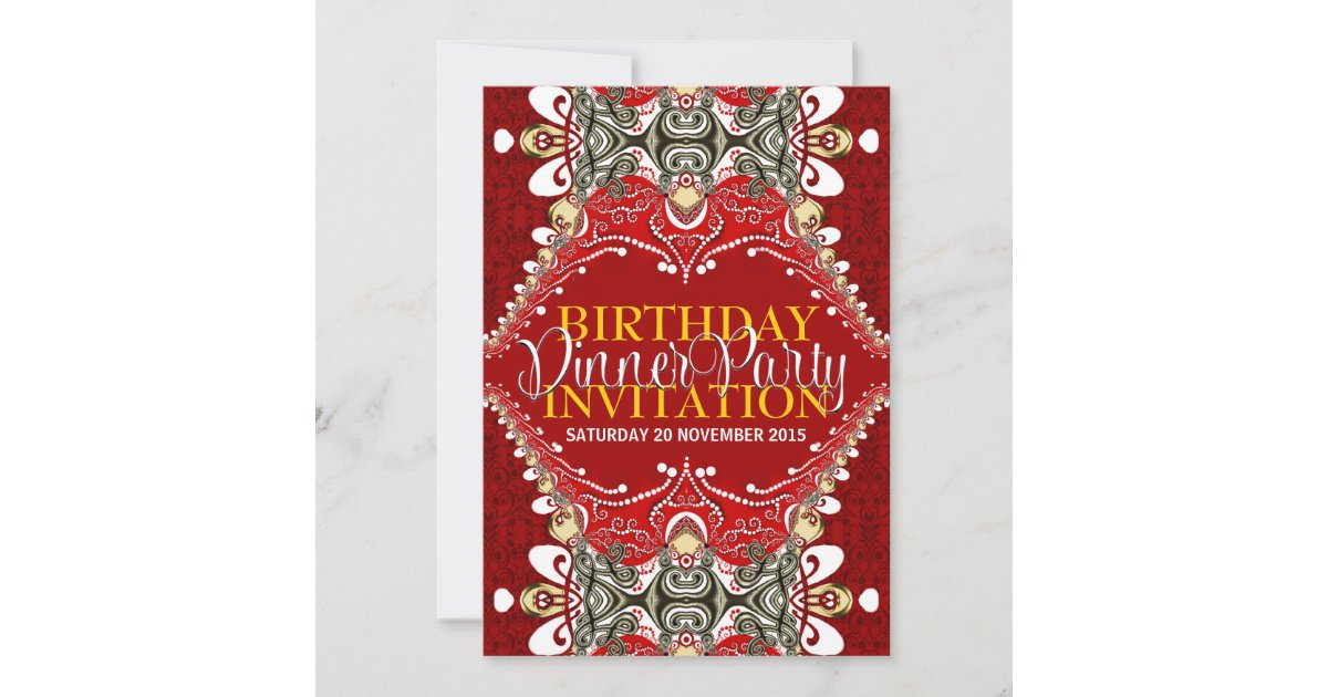 Red Eastern Batik Tribal Birthday Dinner Party Invitation | Zazzle