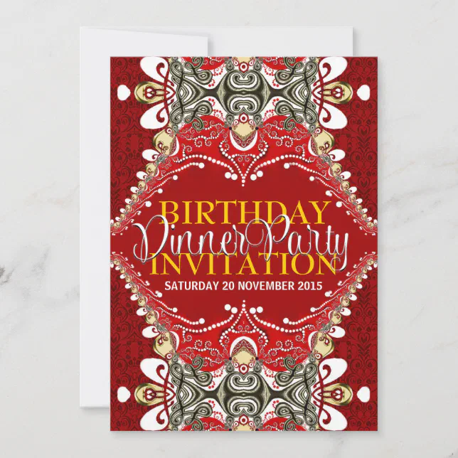 Red Eastern Batik Tribal Birthday Dinner Party Invitation | Zazzle