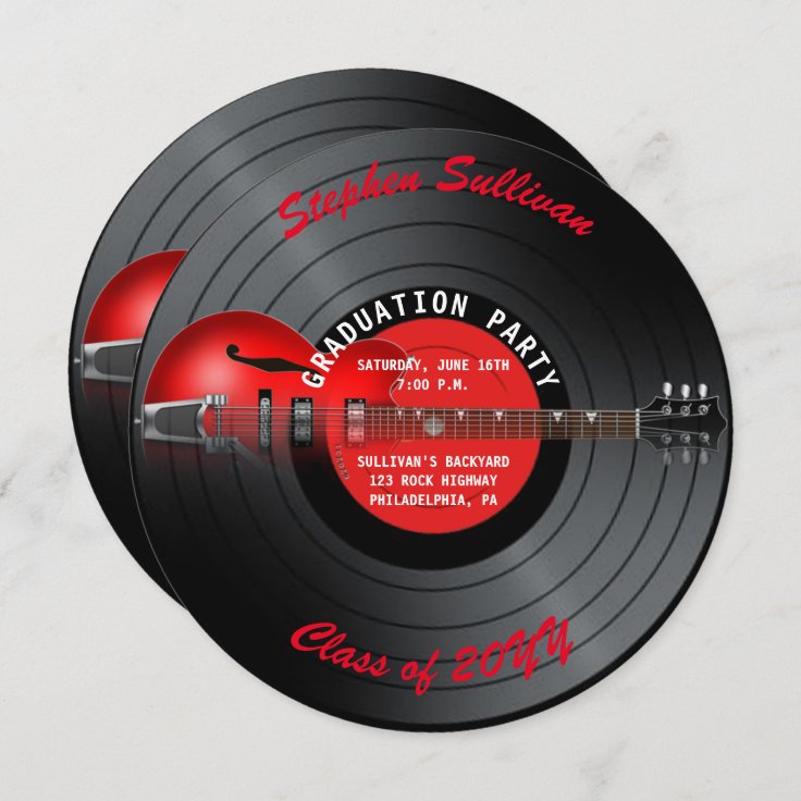Red Electric Guitar Graduation Party Invitation | Zazzle