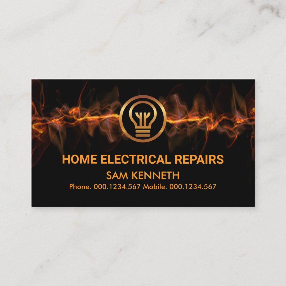 Red Electric Lightning Gold Stripe Electrician Business Card | Zazzle