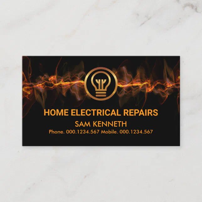 Red Electric Lightning Gold Stripe Electrician Business Card | Zazzle