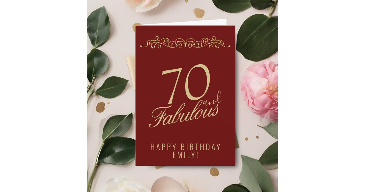 Red Elegant 70 and Fabulous Ornament 70th Birthday Card | Zazzle