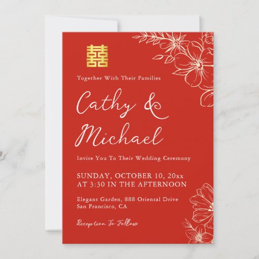 Red elegant floral Chinese wedding tea ceremony Invitation | Zazzle