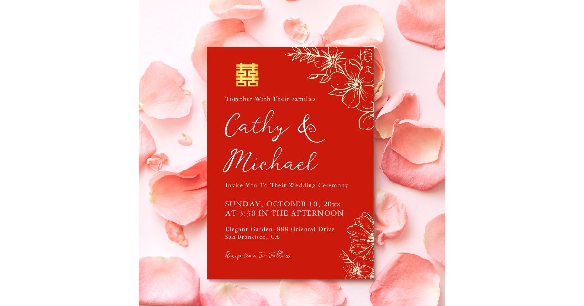 Red elegant floral Chinese wedding tea ceremony Invitation | Zazzle