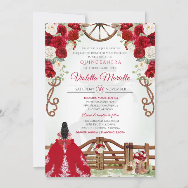 Red Elegant Rustic Western Charro Quinceanera V10 Invitation | Zazzle