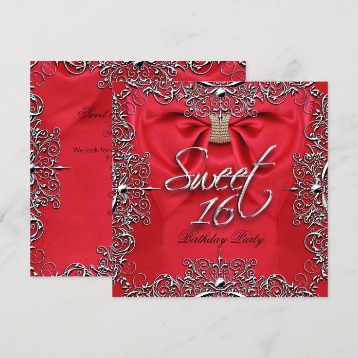 Red Elegant Sweet Sixteen Sweet 16 Party Invitation | Zazzle