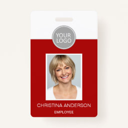 Red Employee Name Logo Photo Corporate Work Badge | Zazzle