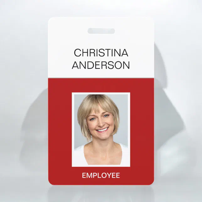 Red Employee - Name Photo Corporate Work Badge | Zazzle
