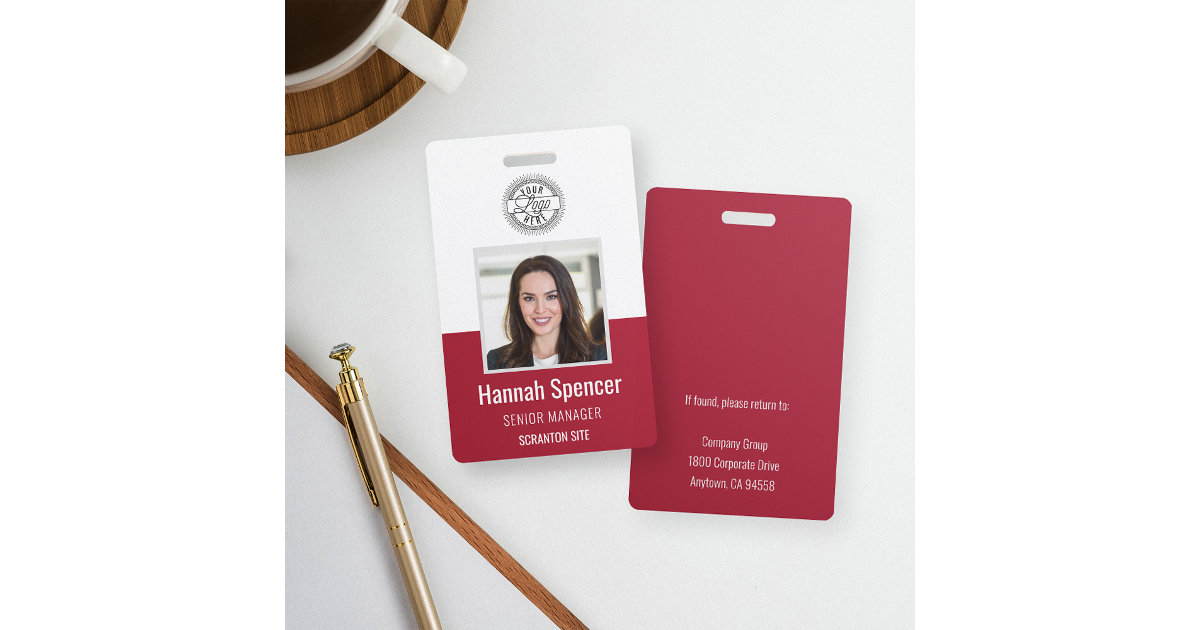Red | Employee Photo ID Company Security Badge | Zazzle