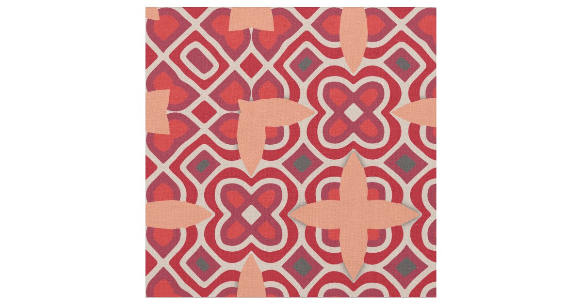 Red Ethnic Bohemian Arabesque Geometric Pattern Fabric | Zazzle