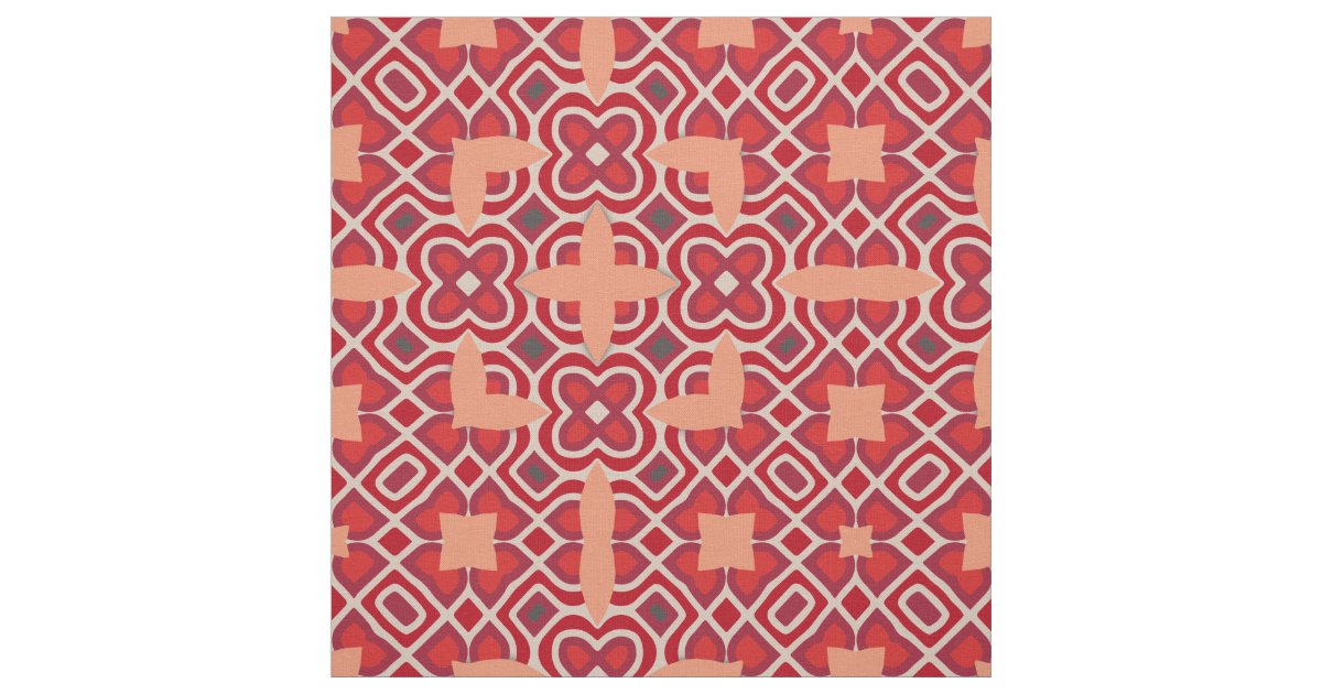 Red Ethnic Bohemian Arabesque Geometric Pattern Fabric | Zazzle