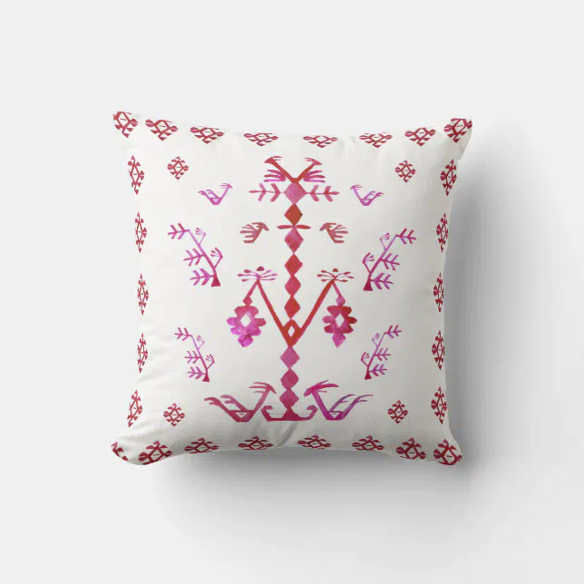 Red Ethnic Tribal Tree of Life Watercolor Pattern Throw Pillow | Zazzle