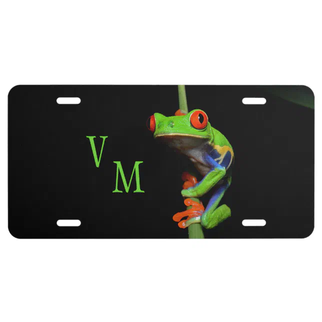 Red Eyed Painted Frog Monogram License Plate | Zazzle