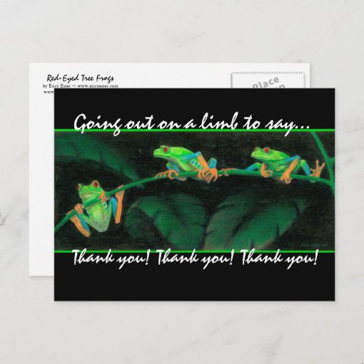 Red-Eyed Tree Frogs Thank you! Postcard | Zazzle