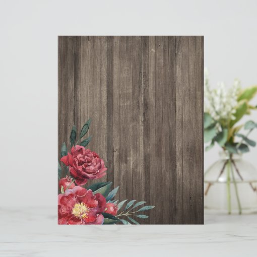 Red Fall Floral & Barn Wood Scrapbook Paper | Zazzle