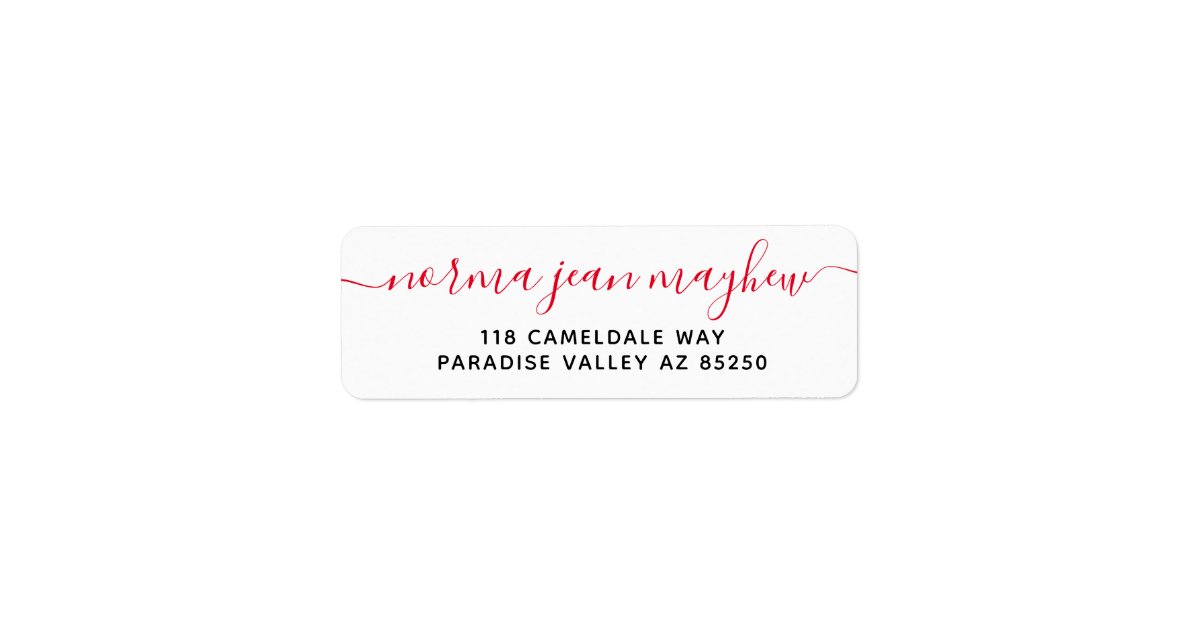 Red Fancy Handwriting Script Return Address Label | Zazzle