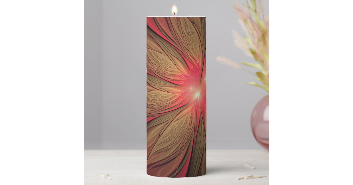 Red fansy fractal flower pillar candle | Zazzle