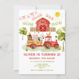 Red Farm animals 2nd birthday party Invitation | Zazzle