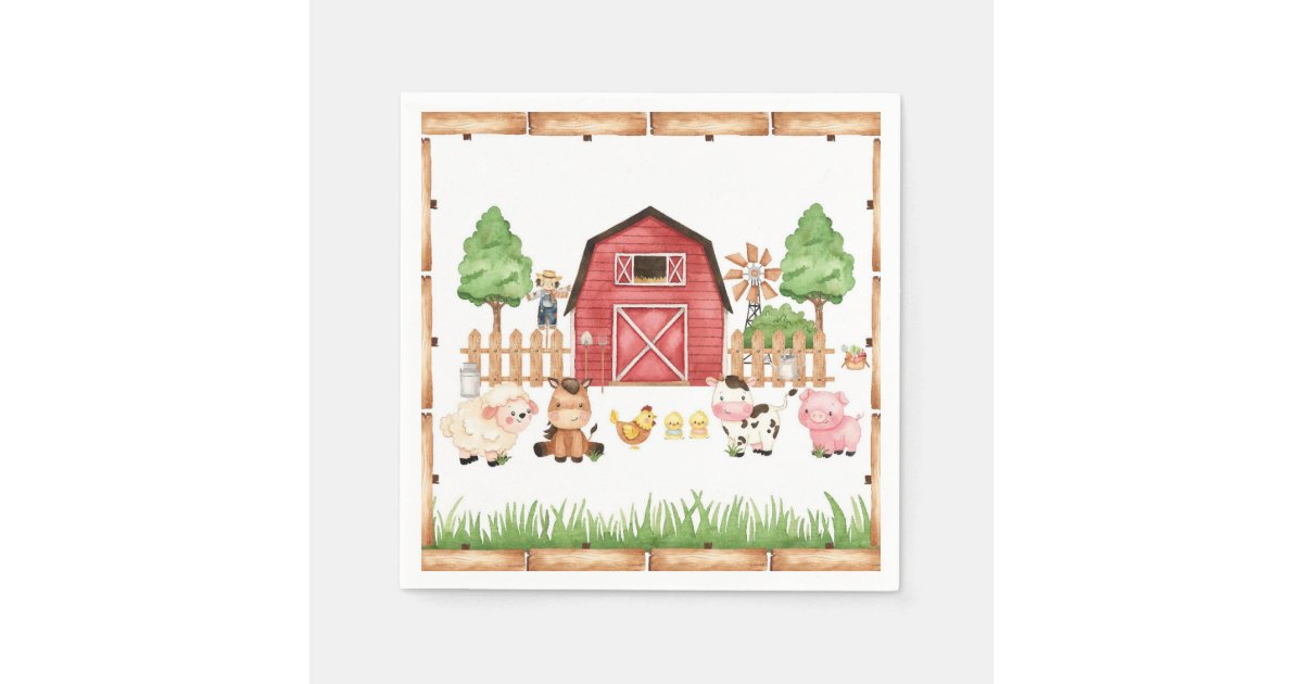 Red Farm Animals Baby Shower Napkins | Zazzle