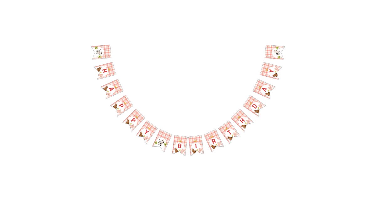 Red farm animals boy birthday bunting flags | Zazzle