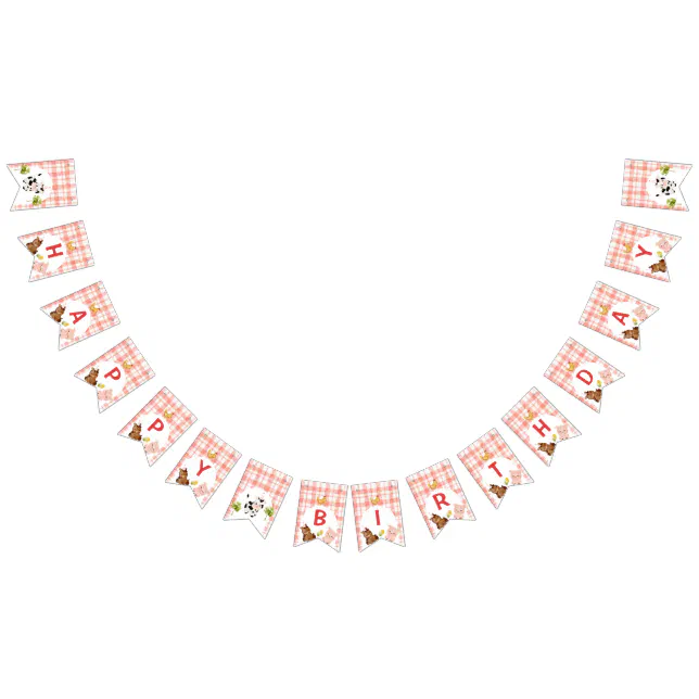 Red farm animals boy birthday bunting flags | Zazzle