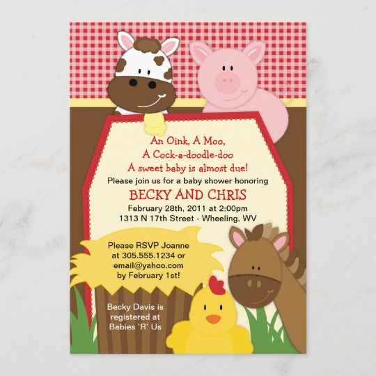 Red Farm Barnyard Baby Shower Invitation | Zazzle.com