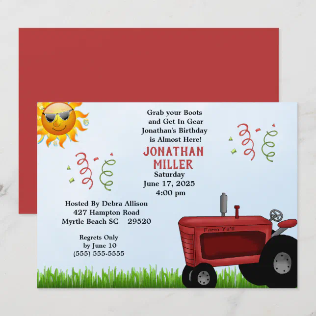 Red Farm Tractor Birthday Party Invitation | Zazzle
