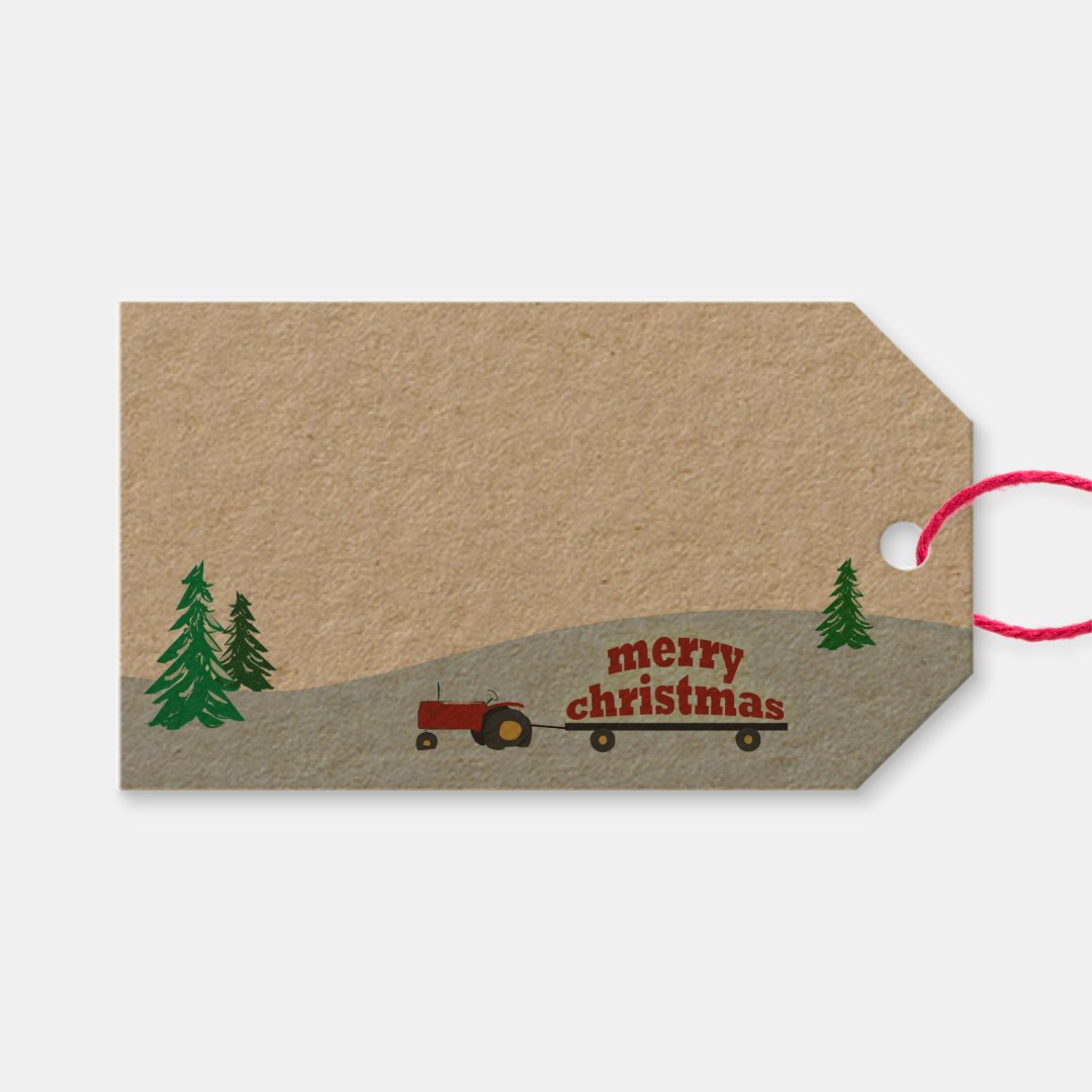 Red Farm Tractor Christmas Gift Tag | Zazzle