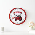 Red Farm Tractor Personalized Name Kids Room Large Clock | Zazzle