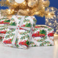 Red Farm Truck Christmas Tree Holly Wreath Wrapping Paper | Zazzle