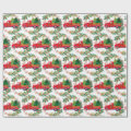 Red Farm Truck Christmas Tree Holly Wreath Wrapping Paper | Zazzle
