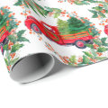 Red Farm Truck Christmas Tree Holly Wreath Wrapping Paper | Zazzle